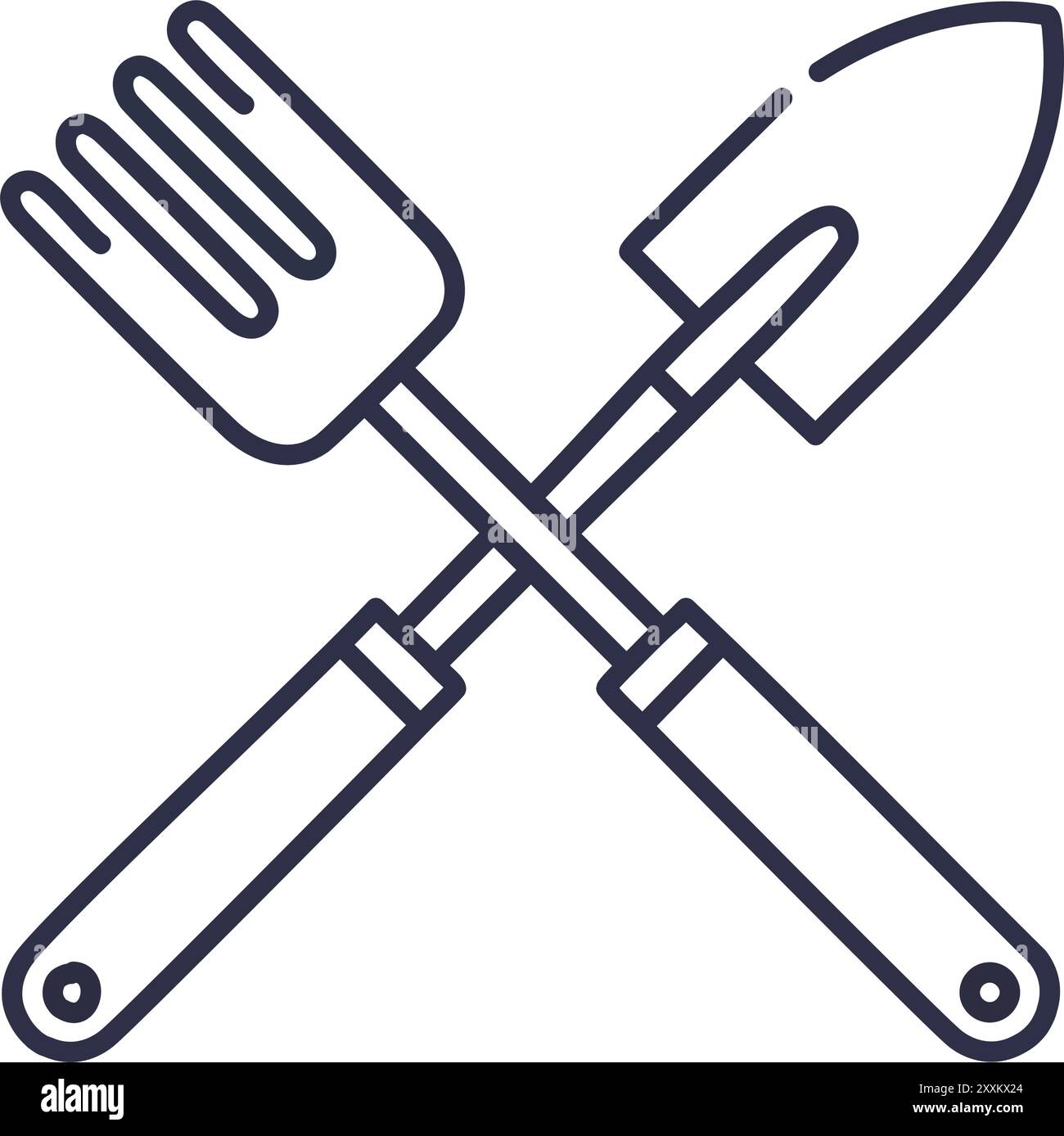 Gardening tools crossed. Simple outline icon of a gardening trowel and ...