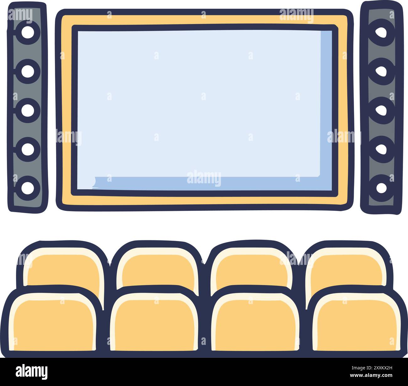 Cinema seats and screen illustration. Simple cartoon illustration of ...