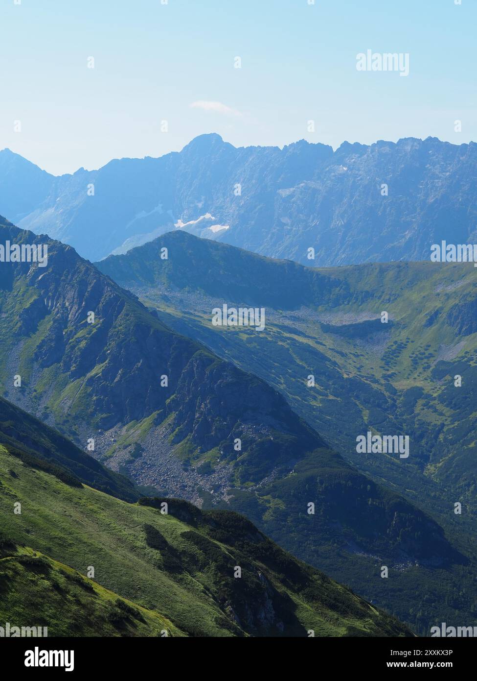 Expansive, panoramic view of rugged, majestic mountain ranges filled ...