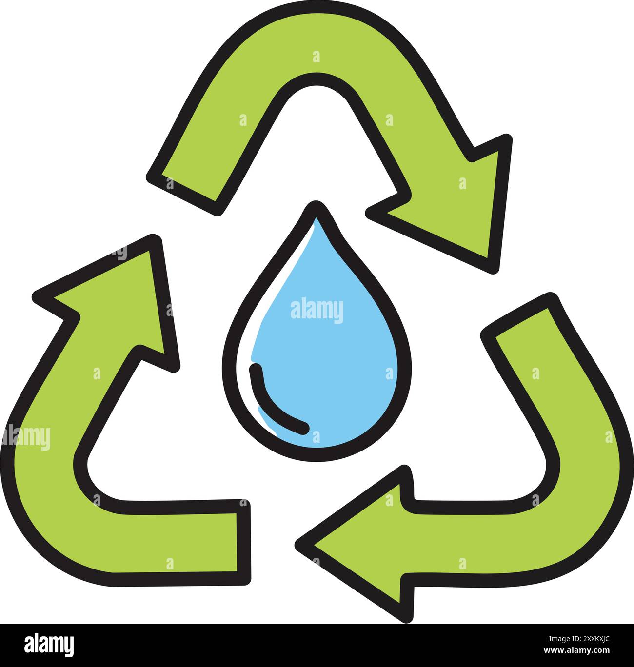 Water recycling symbol with arrows. A green recycling symbol with ...