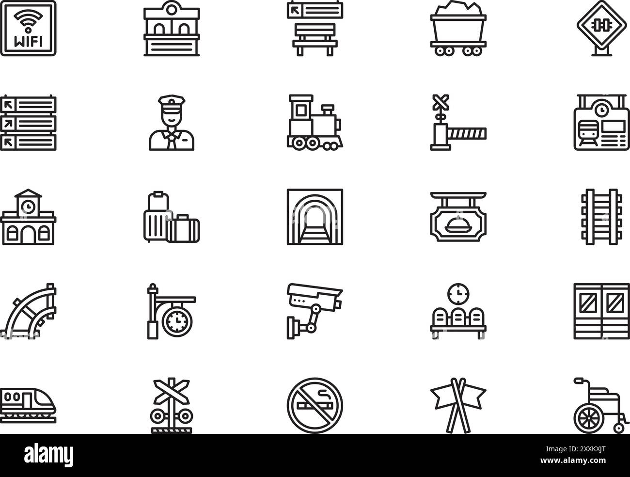 Railway icons collection is a vector illustration with editable stroke ...