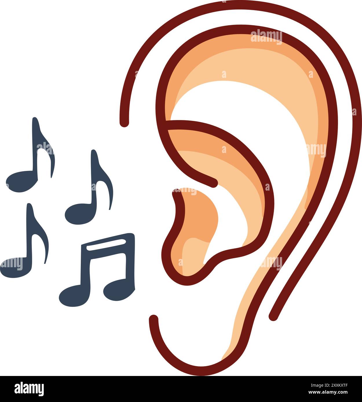 Ear listening to music notes. Illustration of an ear with musical notes ...