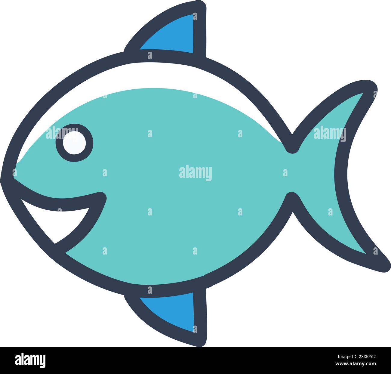 Happy smiling fish cartoon icon. Cute blue and white smiling fish ...