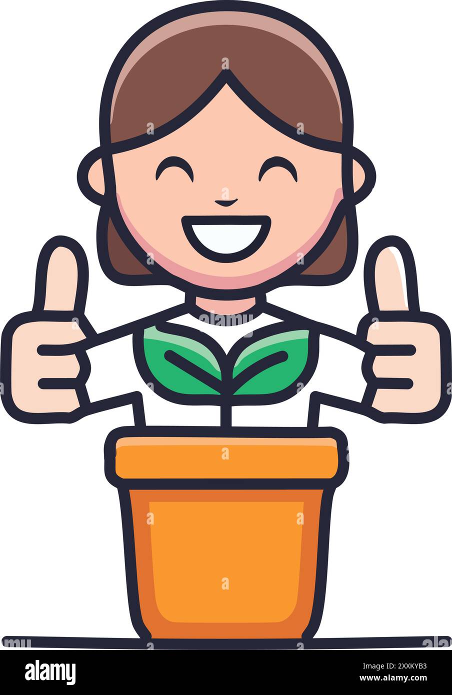 Happy person growing plant thumbs up. Cartoon illustration of a happy ...