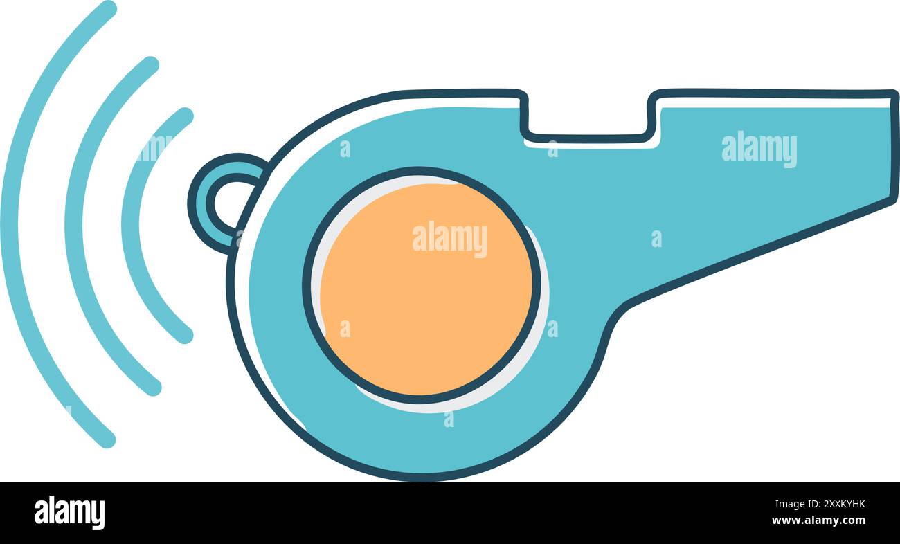 Whistle sound illustration. Blue whistle with sound waves, isolated on ...