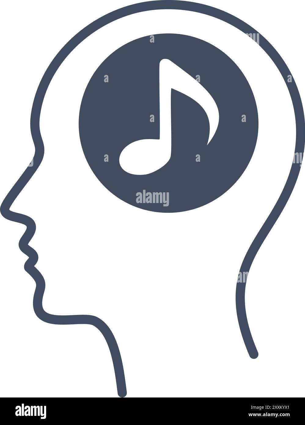 Music lover head icon. A simple line drawing of a head with a music ...