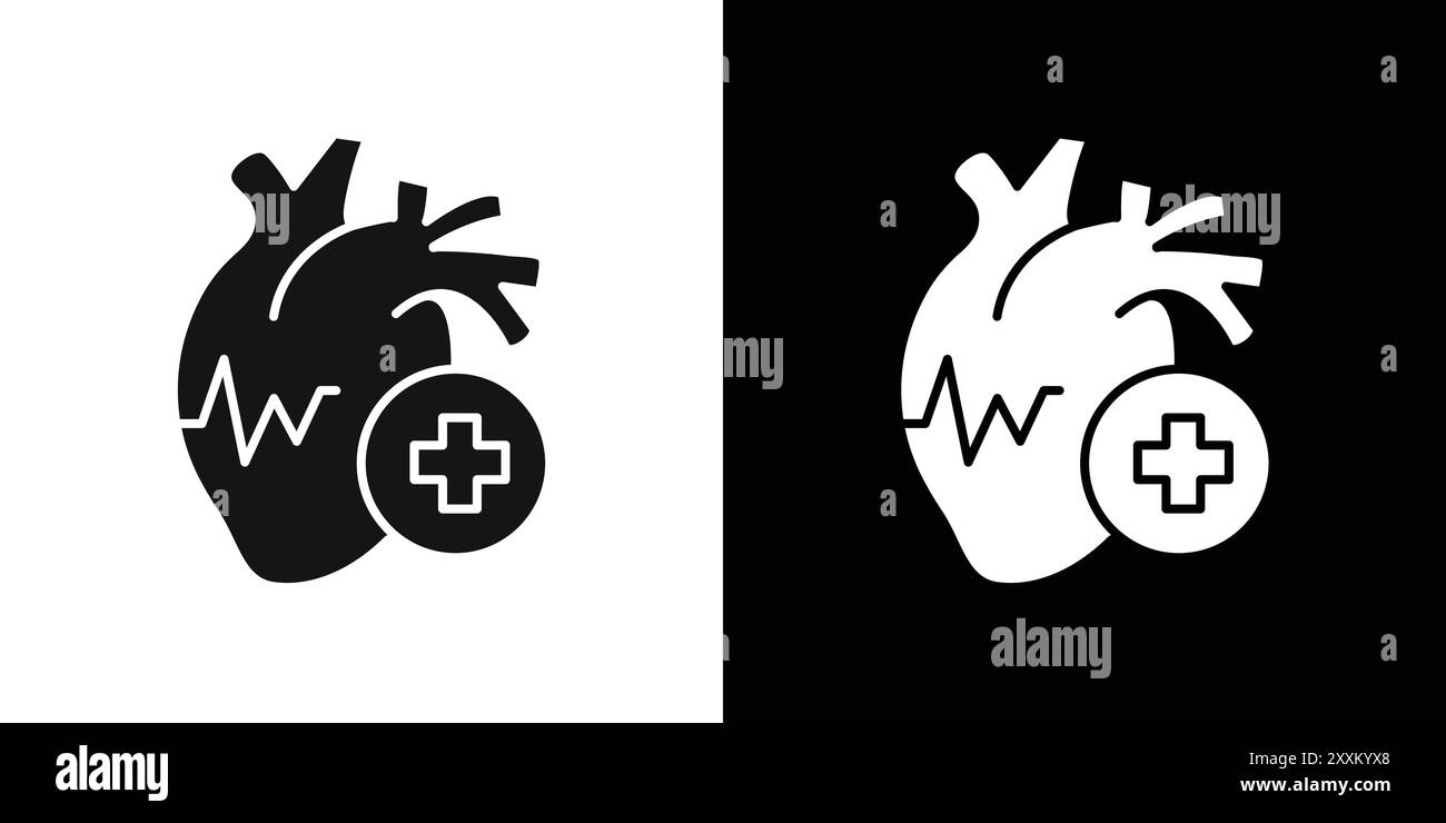 Cardiology icon Vector symbol or sign set collection in black and white ...