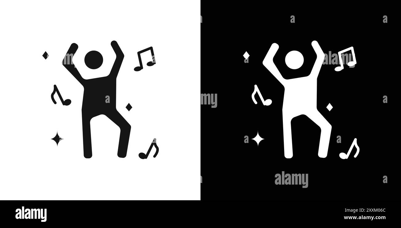 dance icon Vector symbol or sign set collection in black and white ...