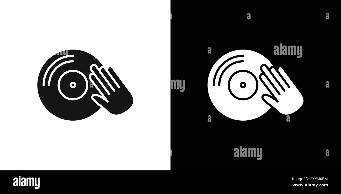 Dj icon Vector symbol or sign set collection in black and white outline ...