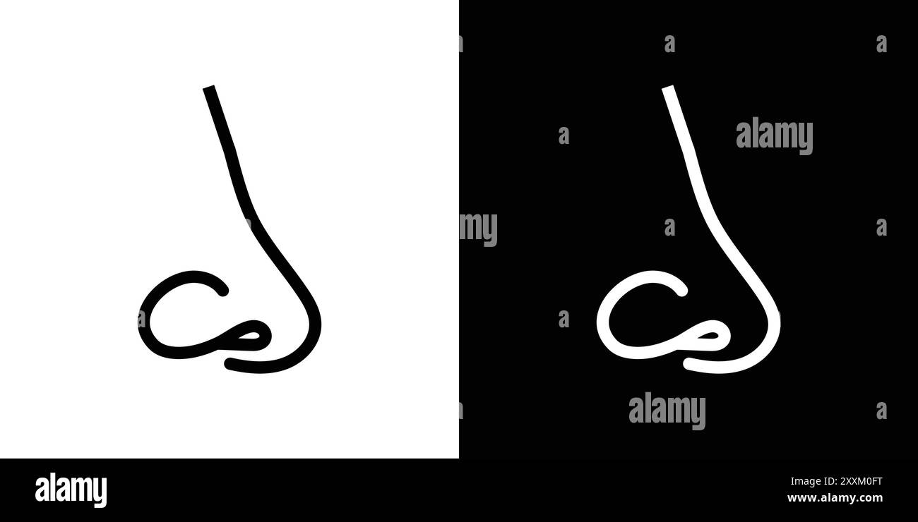 Human nose icon Vector symbol or sign set collection in black and white ...