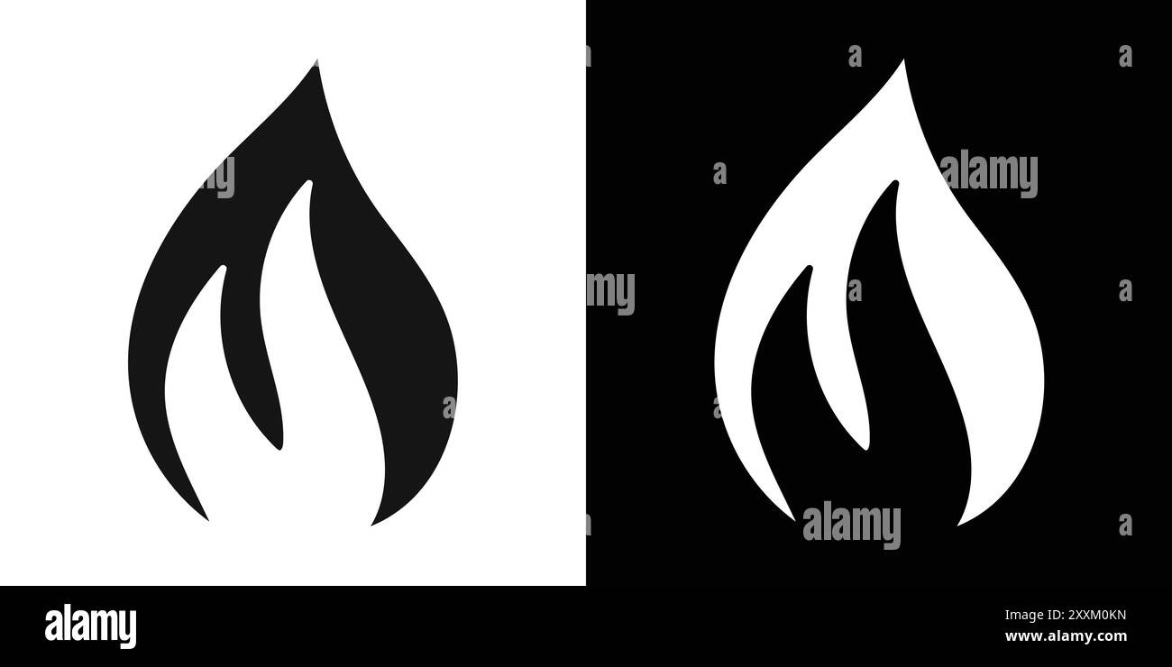 Flame fire icon Vector symbol or sign set collection in black and white outline Stock Vector ...