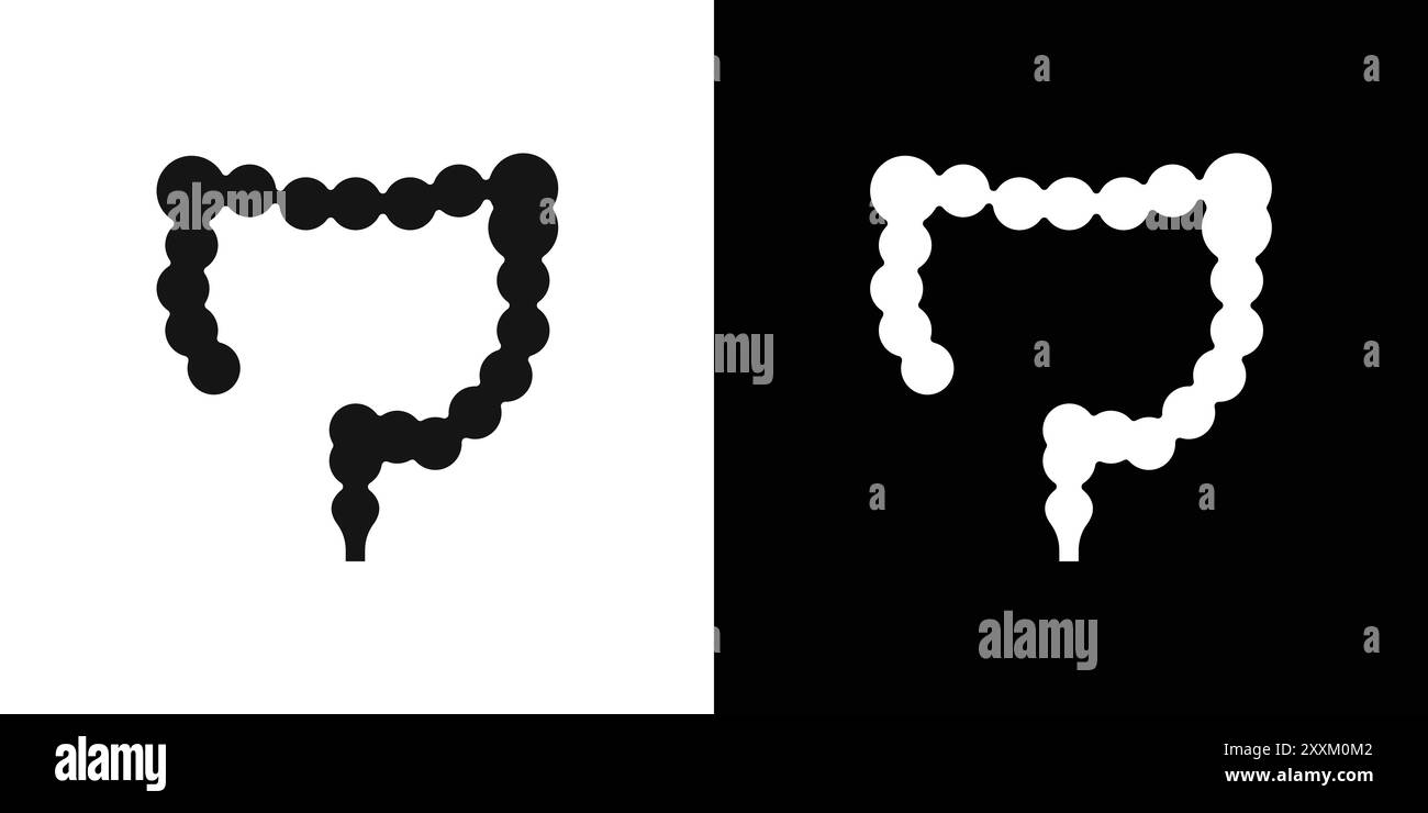 Large intestine icon Vector symbol or sign set collection in black and ...
