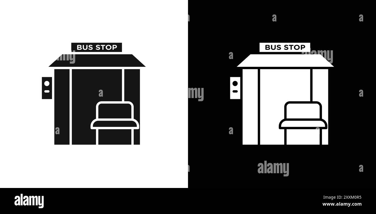 Bus stop stand icon Vector symbol or sign set collection in black and ...
