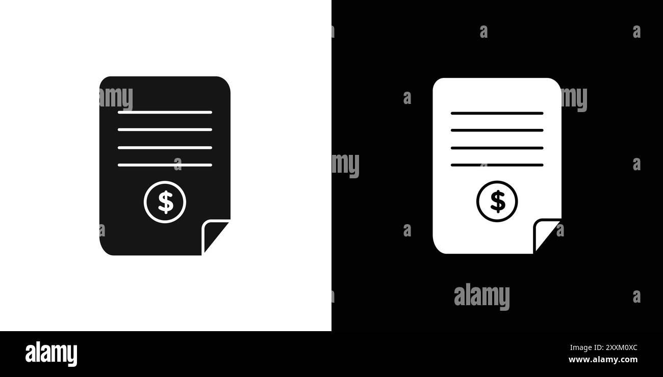Invoice icon Vector symbol or sign set collection in black and white ...