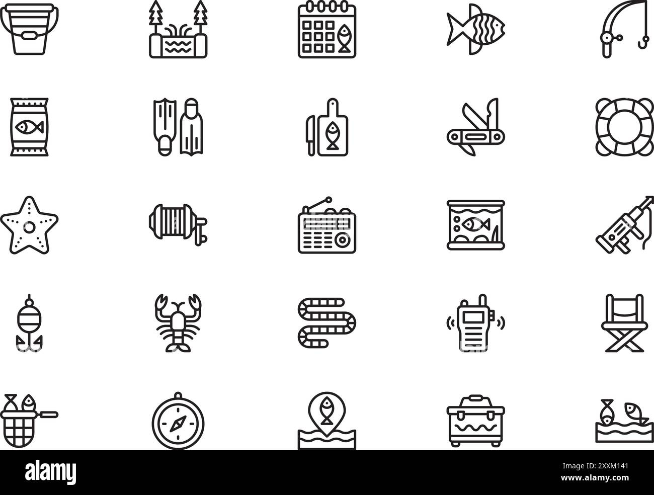 Fishing icons collection is a vector illustration with editable stroke ...