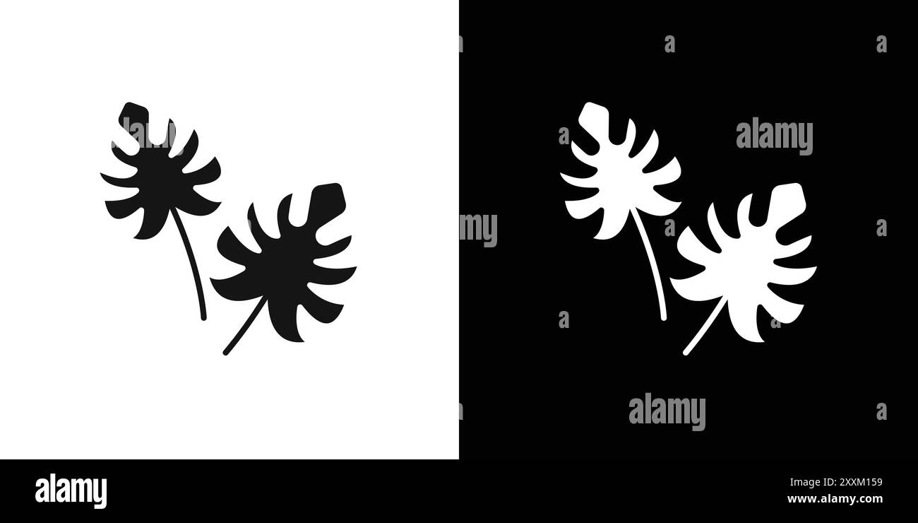 Monstera leaves icon Vector symbol or sign set collection in black and ...