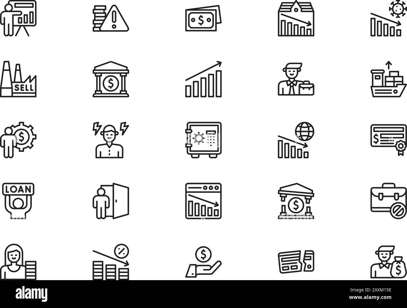 Economic crisis icons collection is a vector illustration with editable ...