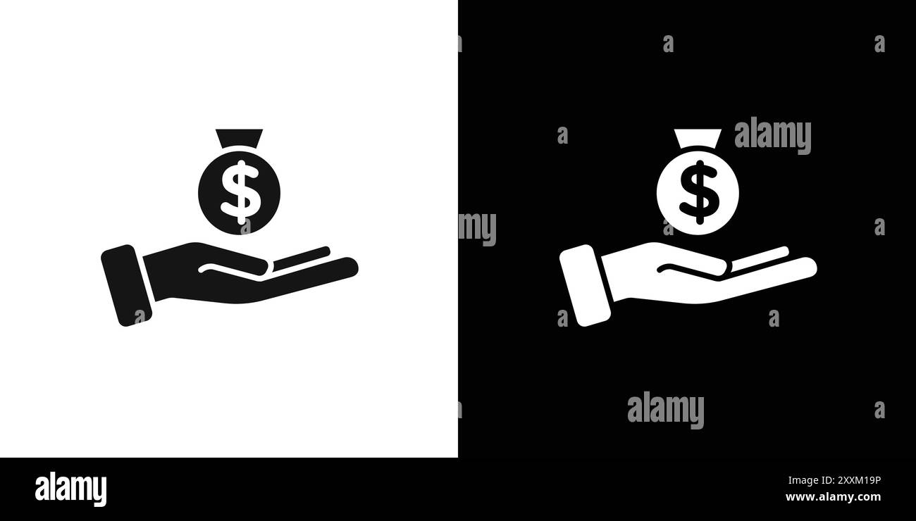 Cash bonus icon Vector symbol or sign set collection in black and white ...