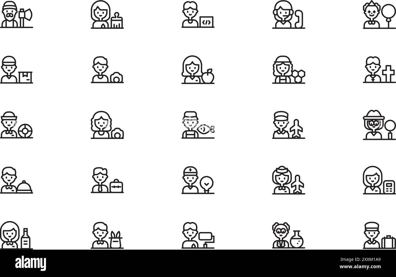 Jobs and professions icons collection is a vector illustration with ...