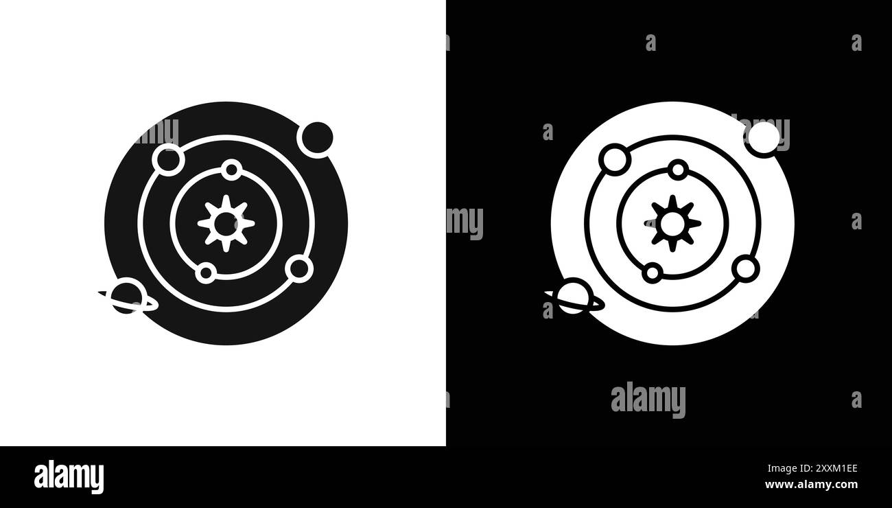 Solar System icon Vector symbol or sign set collection in black and ...