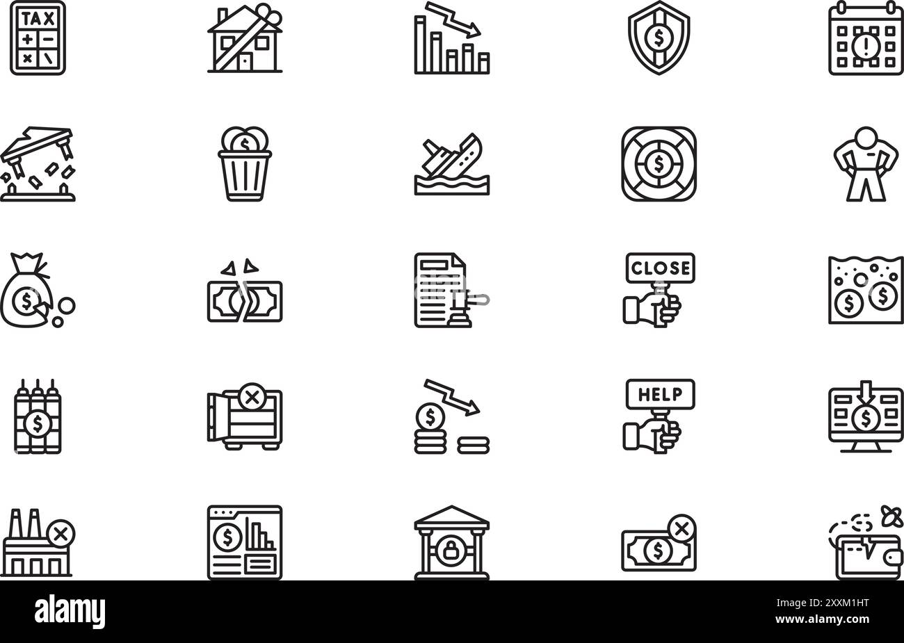 Bankruptcy icons collection is a vector illustration with editable ...