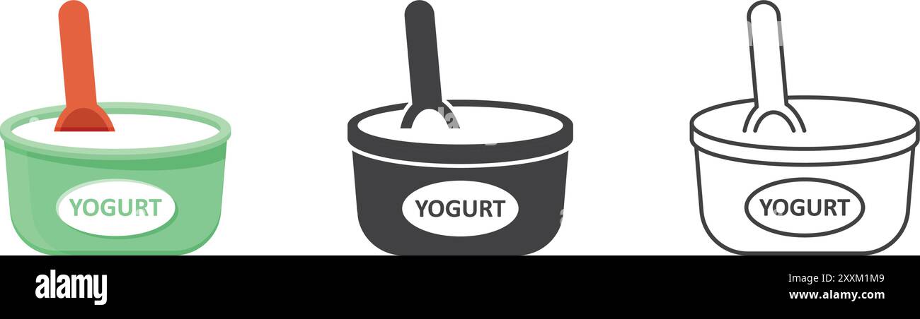 Yogurt container with a spoon icon in flat style. Dairy product ...