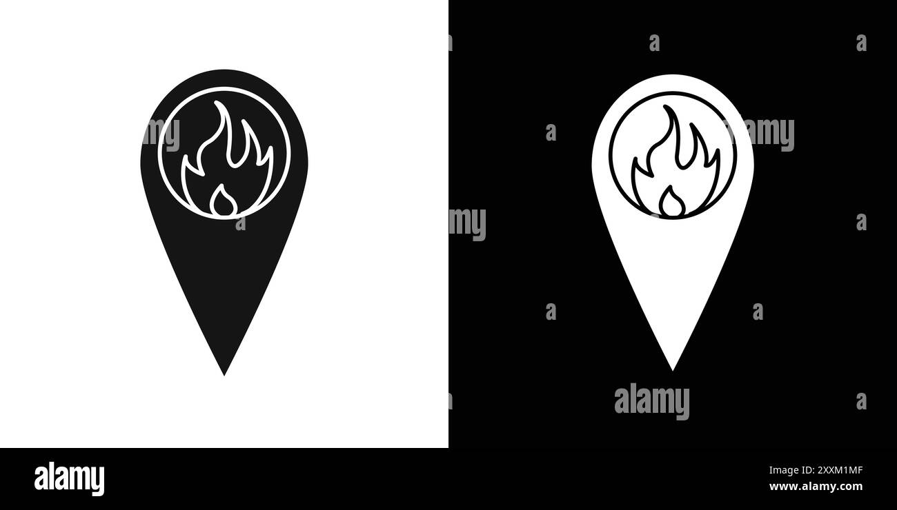 fire location icon Vector symbol or sign set collection in black and white outline Stock Vector ...