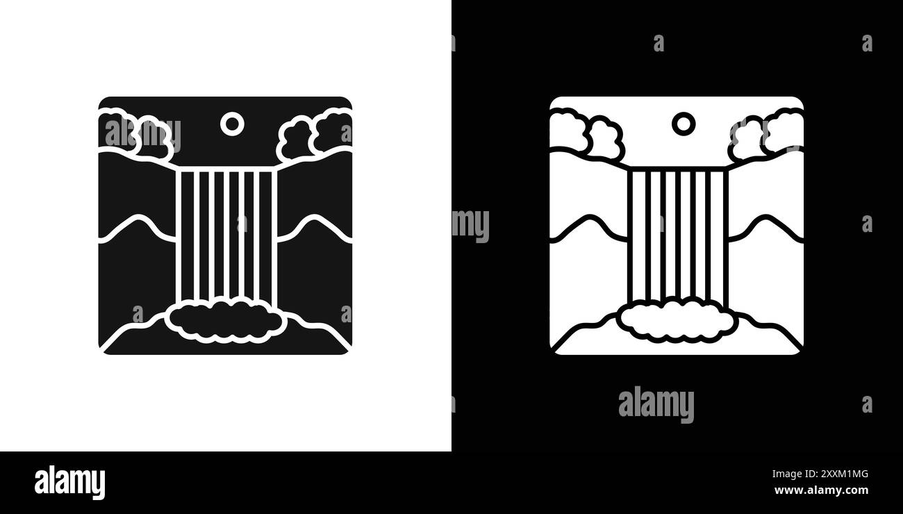 waterfall icon Vector symbol or sign set collection in black and white ...