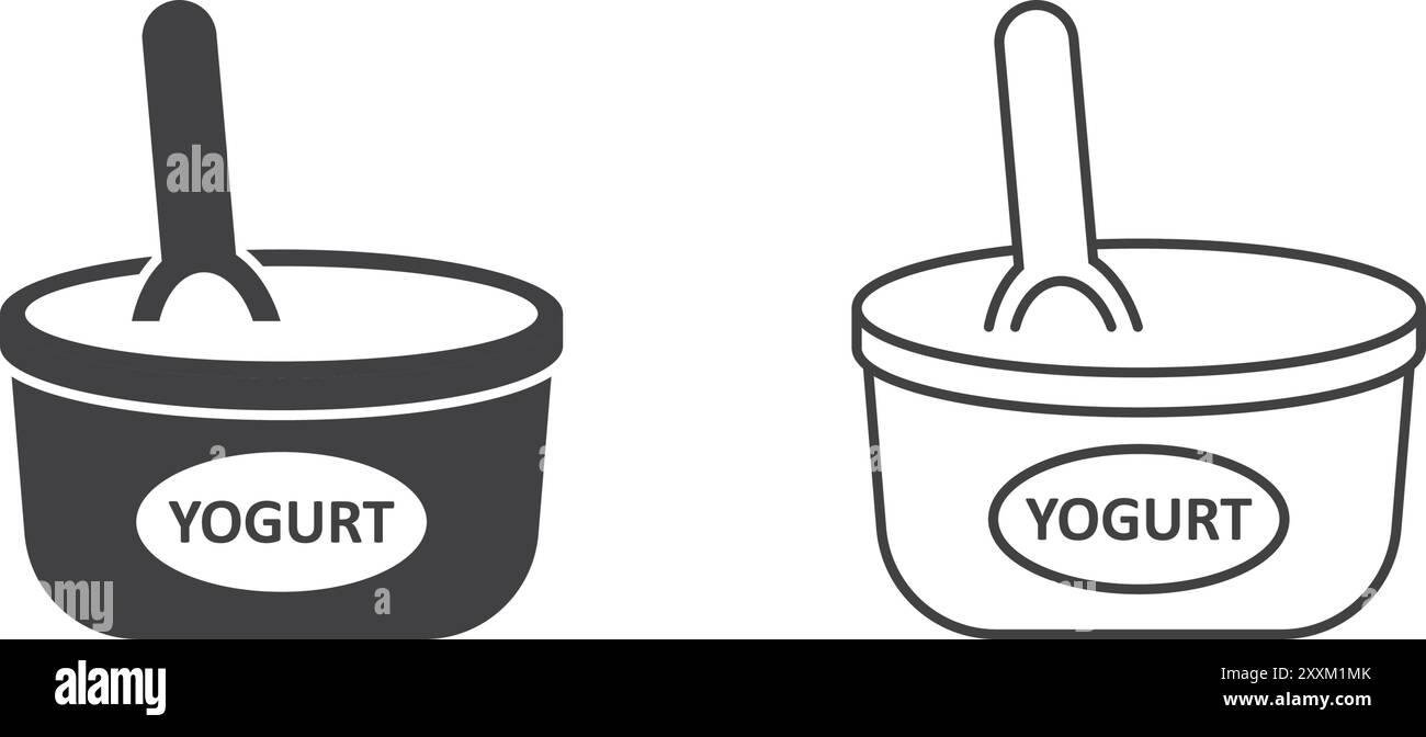 Yogurt container with a spoon icon in flat style. Dairy product ...