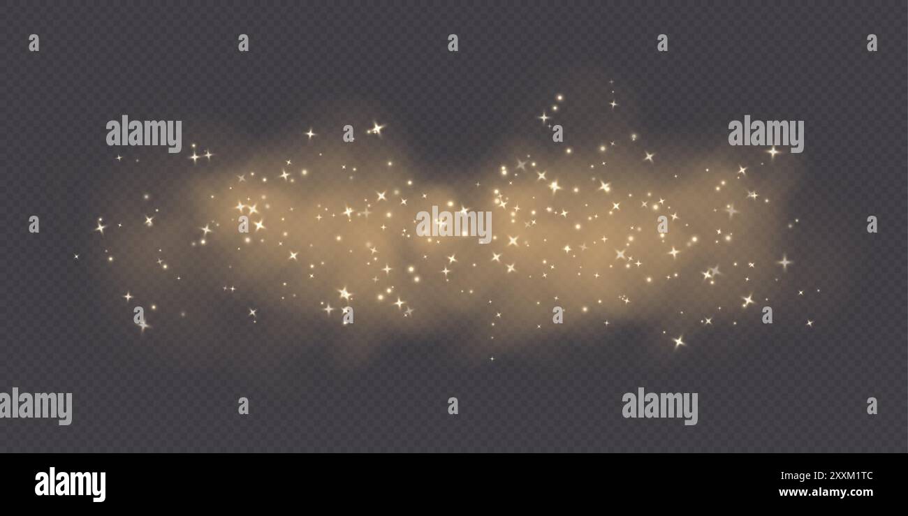Golden magic smoke with stars and sparkles, fog with glowing particles ...