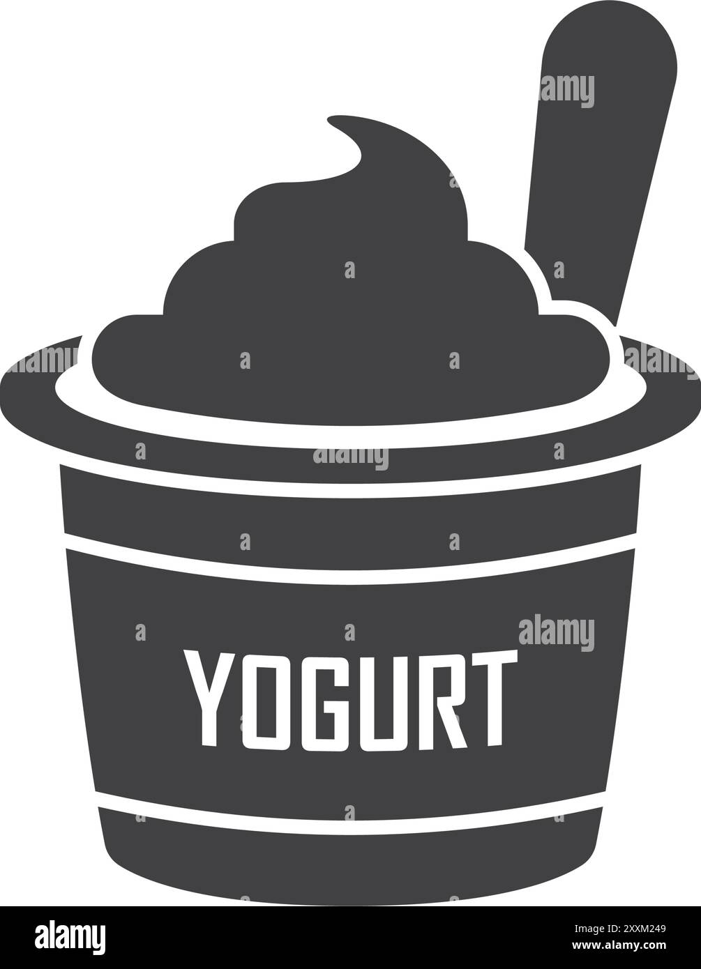 Yogurt container with a spoon icon in flat style. Dairy product ...