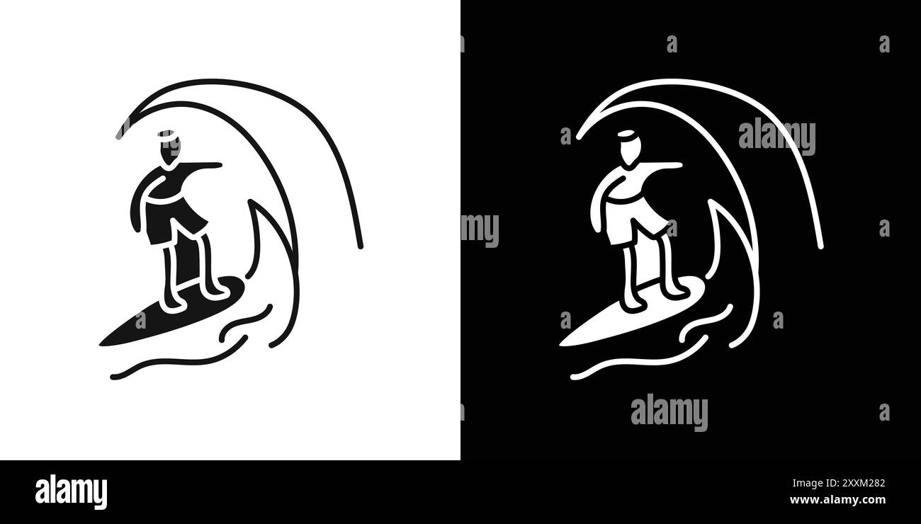 surfing icon Vector symbol or sign set collection in black and white ...