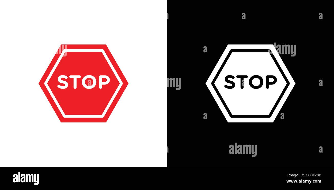 Stop Sign Icon Vector symbol or sign set collection in black and white ...