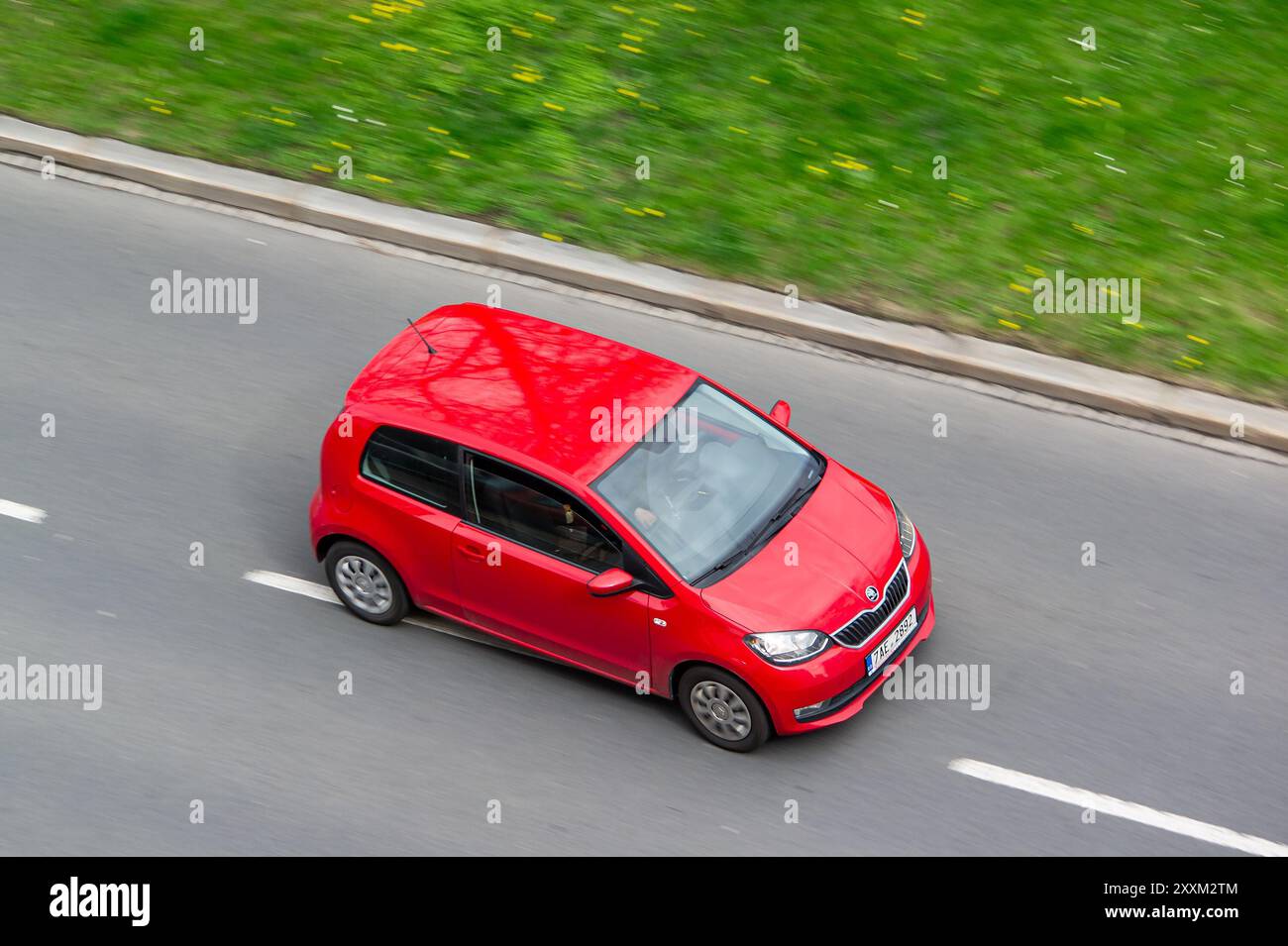 OSTRAVA, CZECH REPUBLIC - APRIL 4, 2024: Red Skoda Citigo 3 door car ...