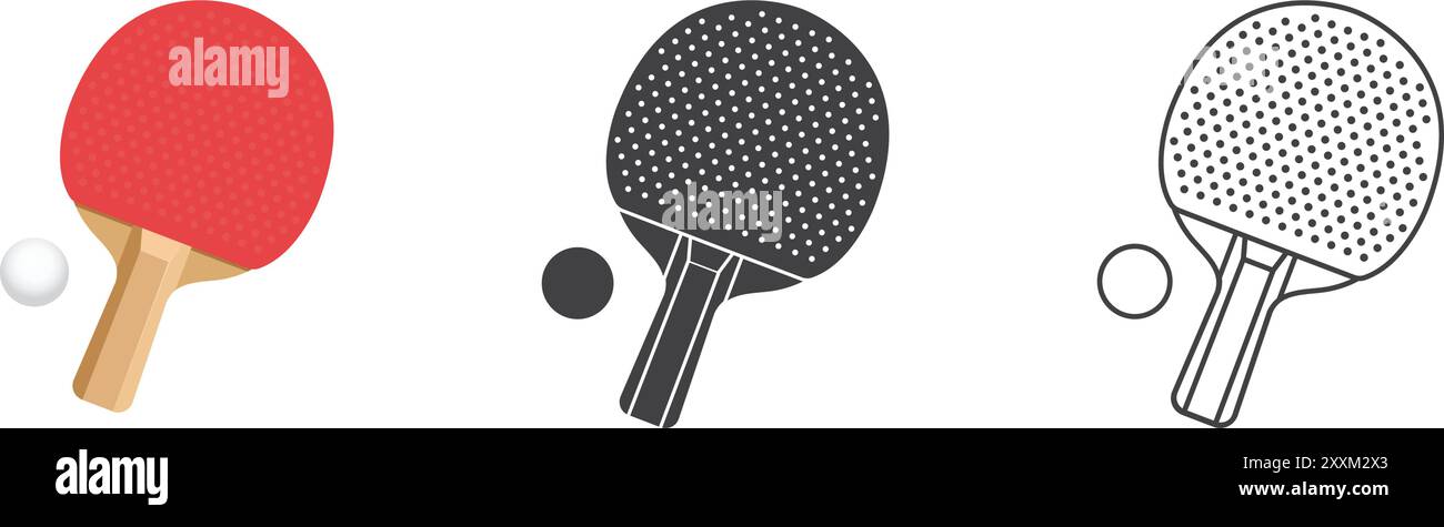 Ping pong icons set in flat style. Racket and ball vector illustration ...