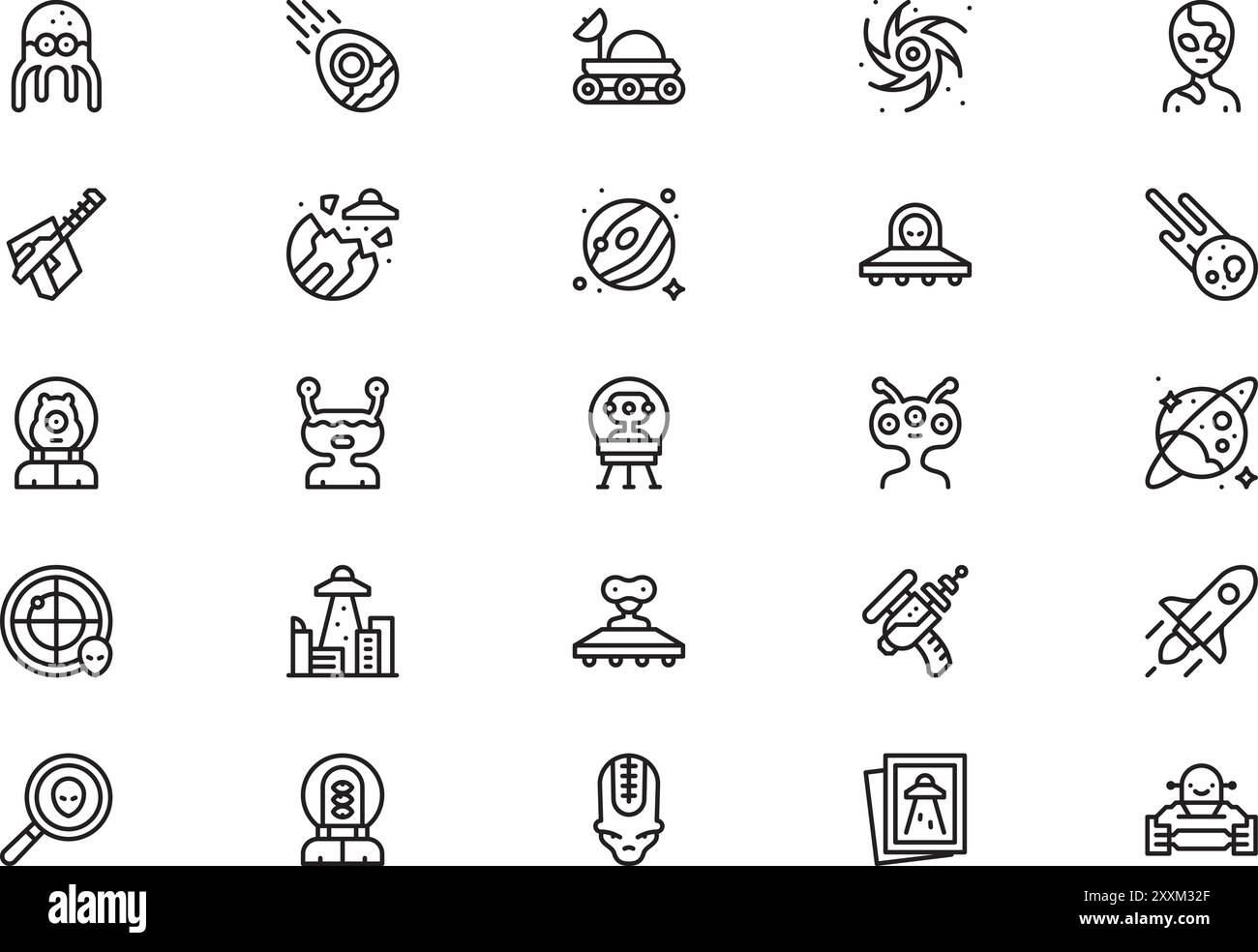 Space alien icons collection is a vector illustration with editable ...