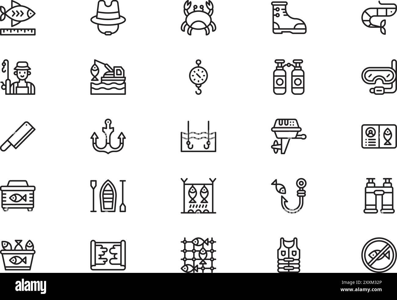 Fishing icons collection is a vector illustration with editable stroke ...