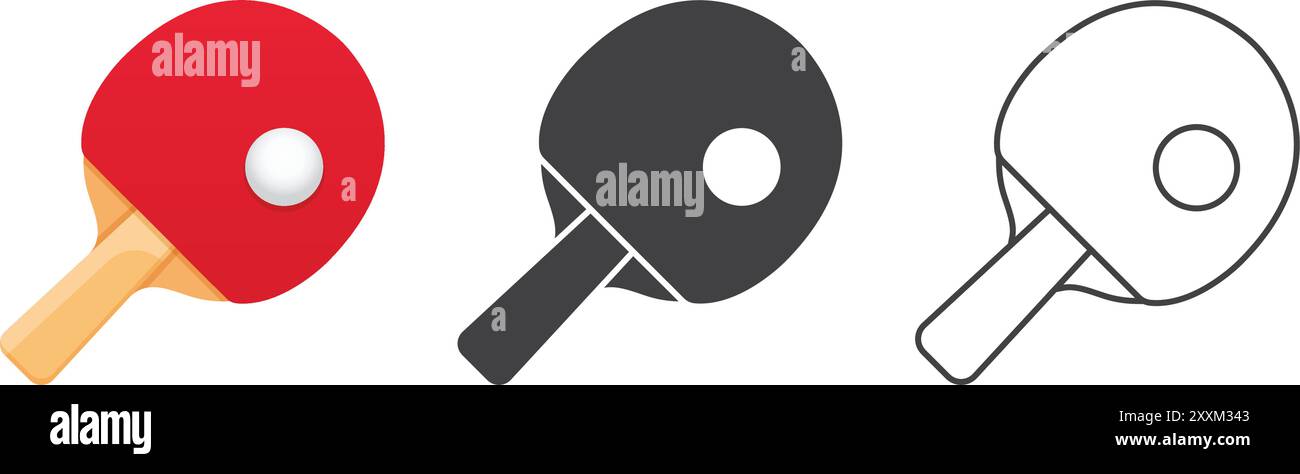 Ping pong icons set in flat style. Racket and ball vector illustration ...