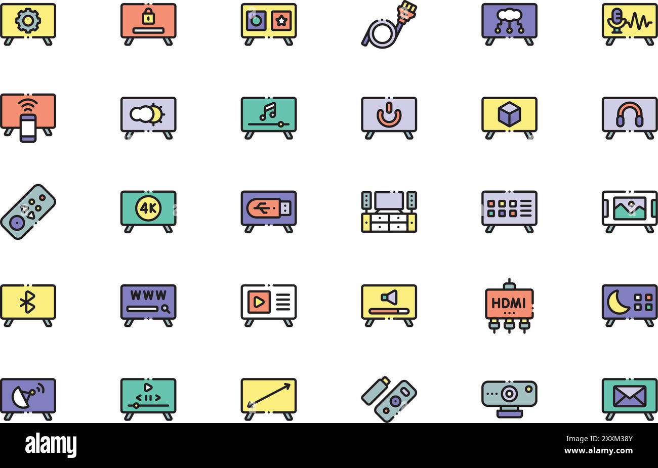 Smart tv icons collection is a vector illustration with editable stroke ...