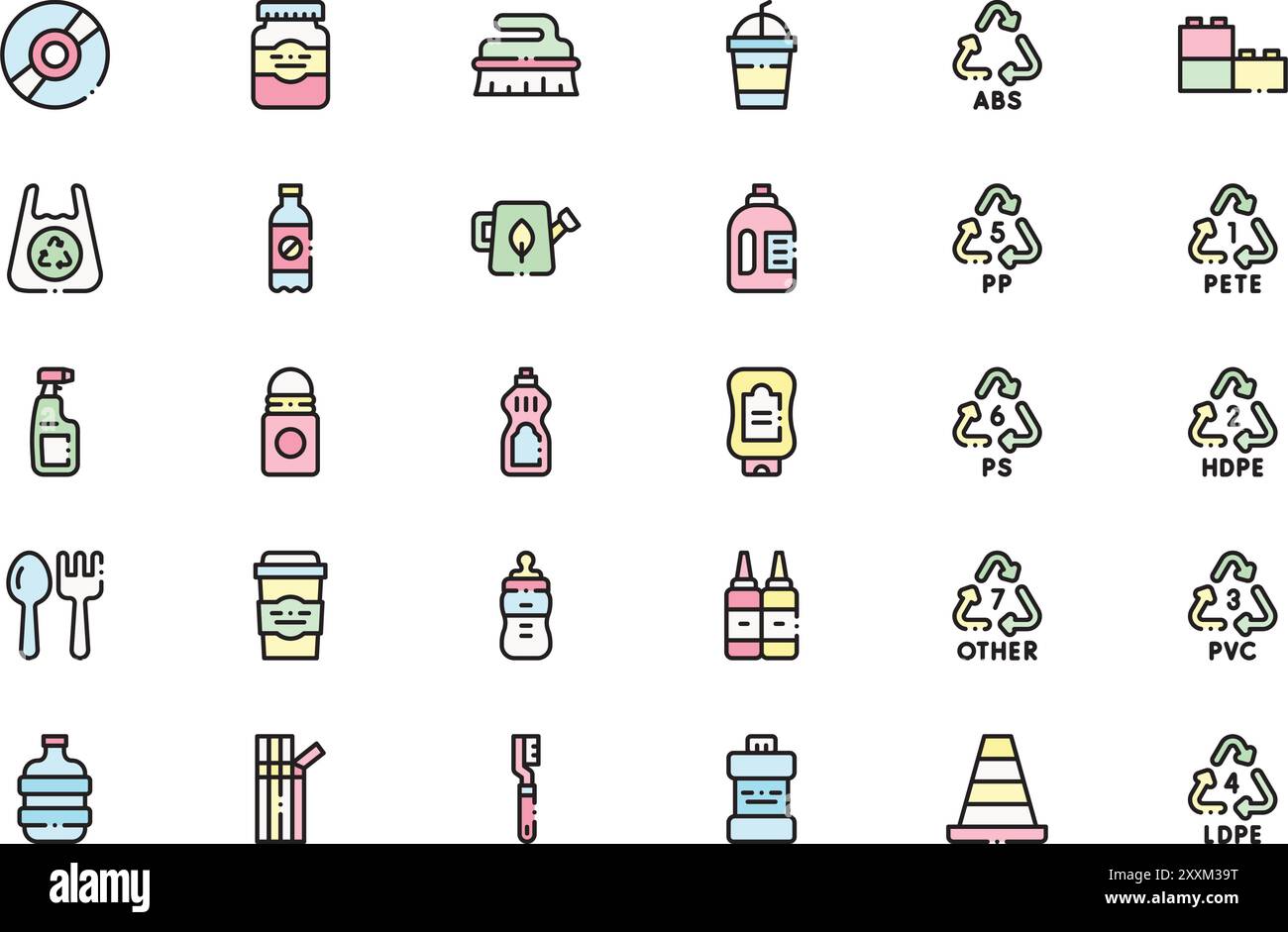 Plastic products icons collection is a vector illustration with editable stroke Stock Vector ...