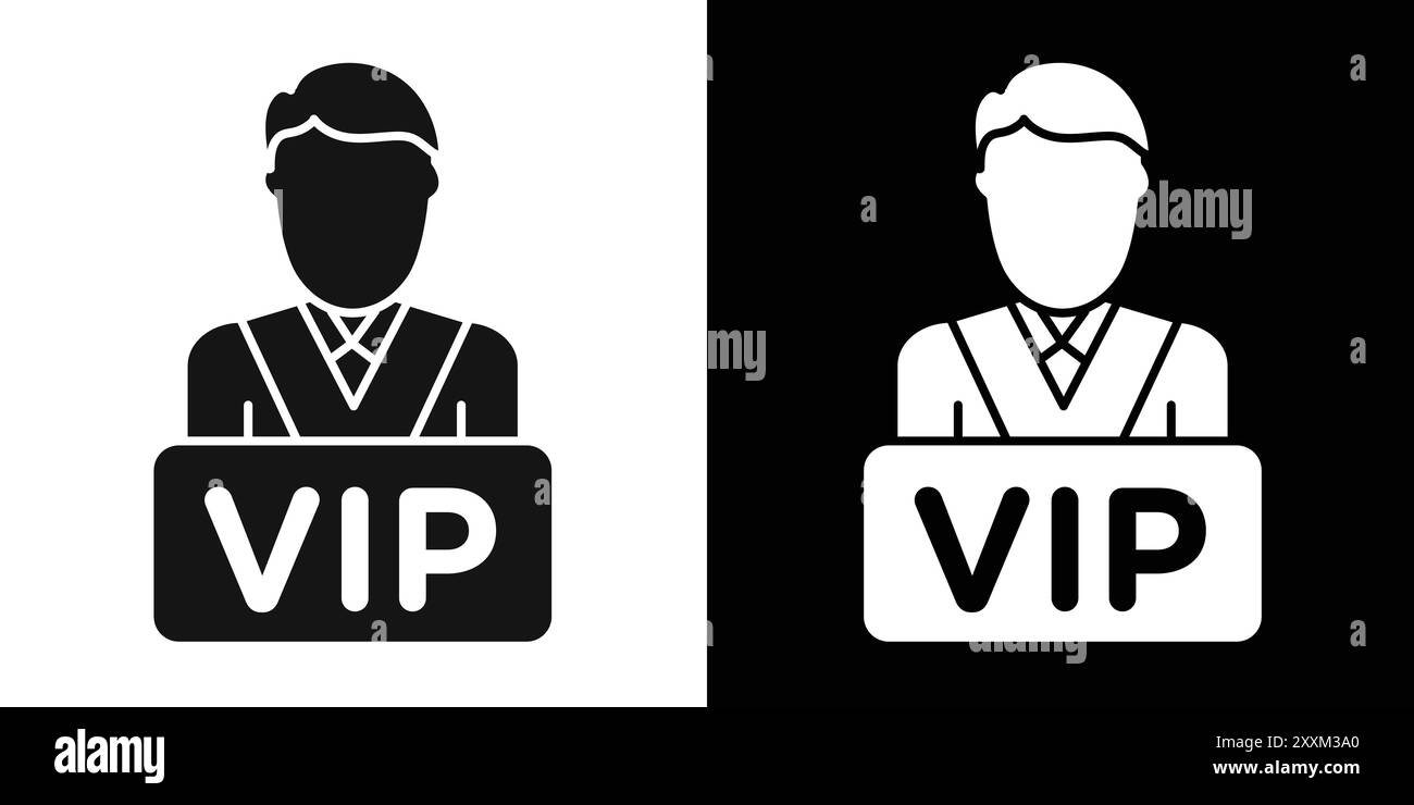 vip person icon Vector symbol or sign set collection in black and white ...