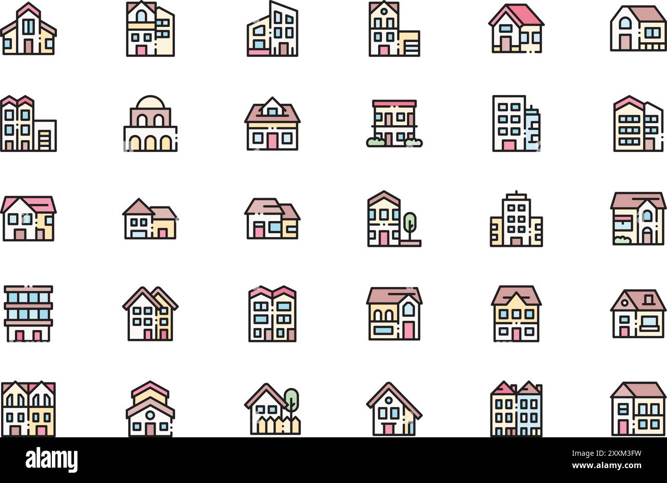 Type of houses icons collection is a vector illustration with editable ...