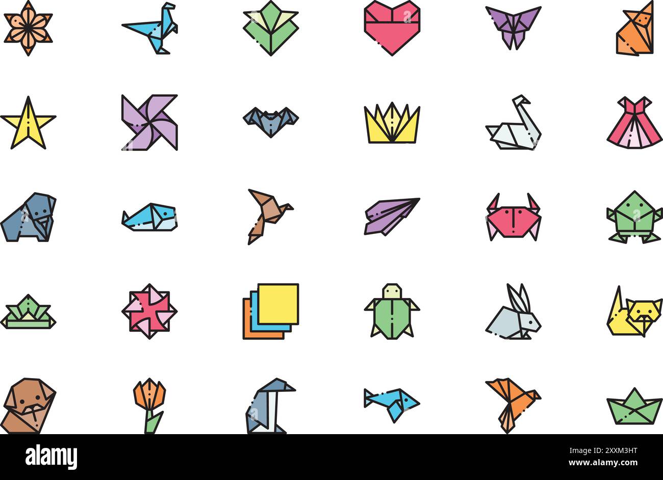 Origami icons collection is a vector illustration with editable stroke ...