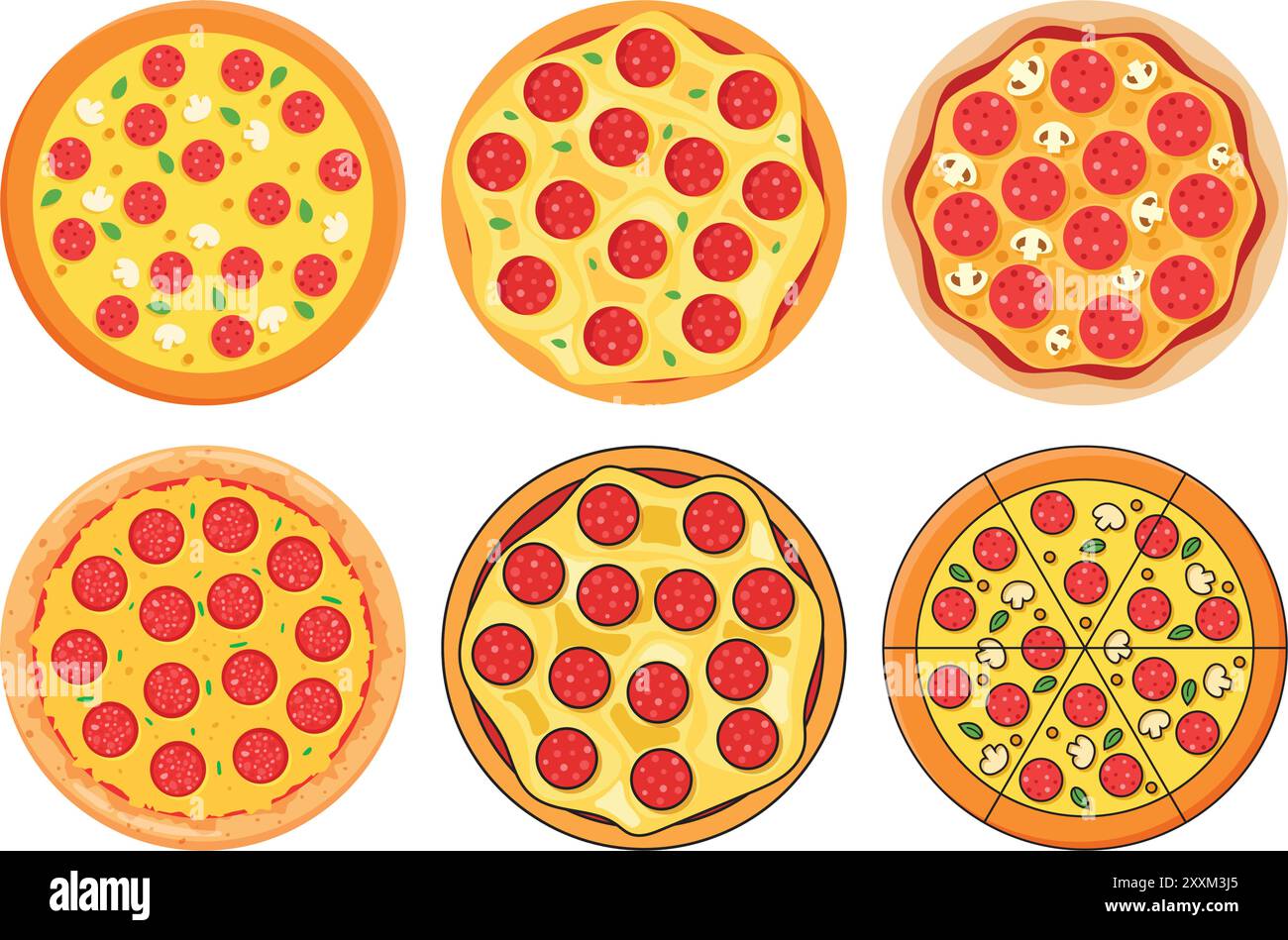 Pizza icons set in flat style. Pepperoni food vector illustration on ...