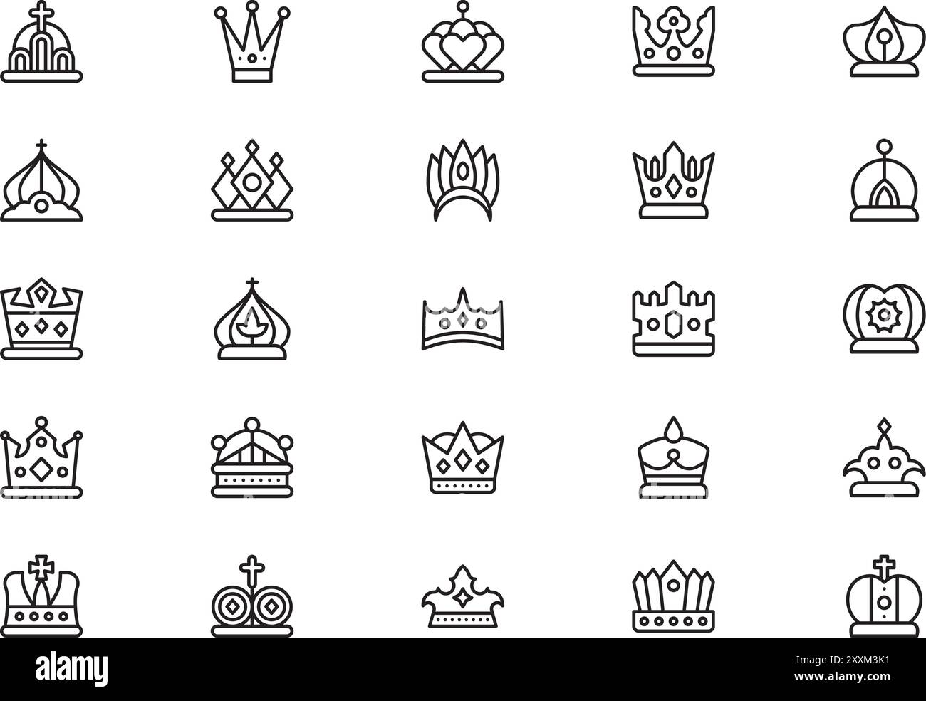 Crowns icons collection is a vector illustration with editable stroke ...