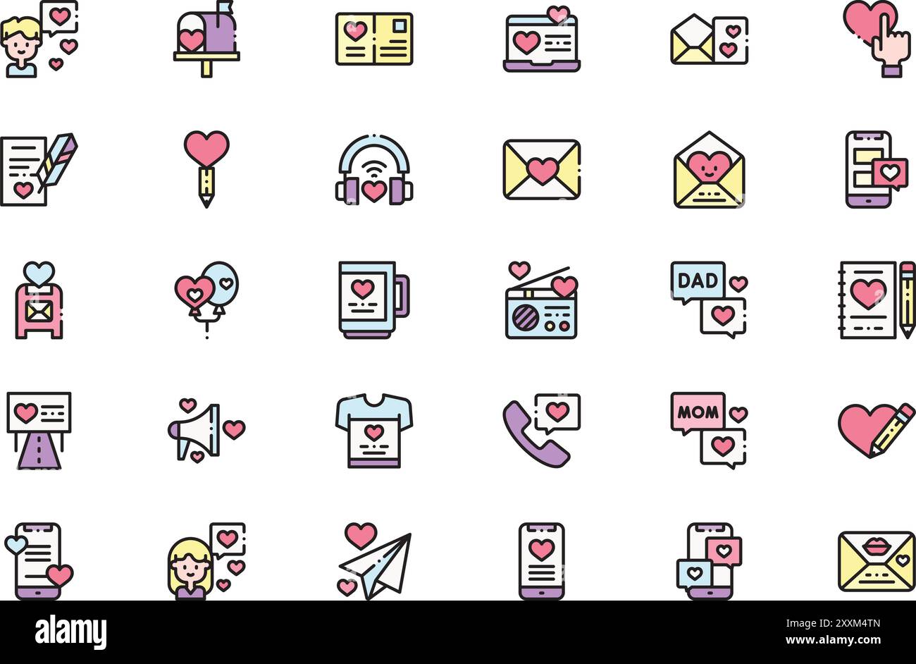 Love messages icons collection is a vector illustration with editable ...