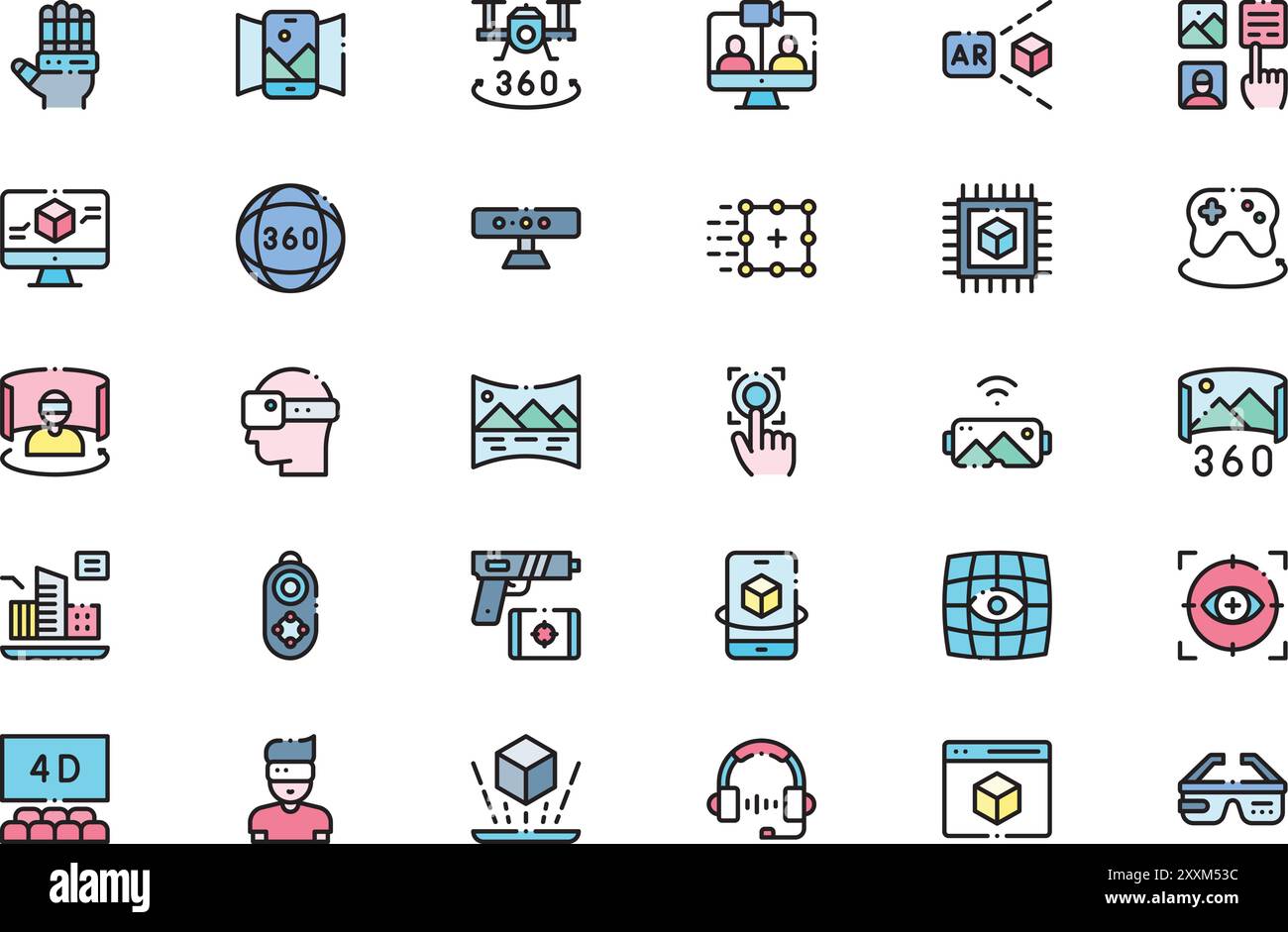 Virtual and augmented reality icons collection is a vector illustration ...