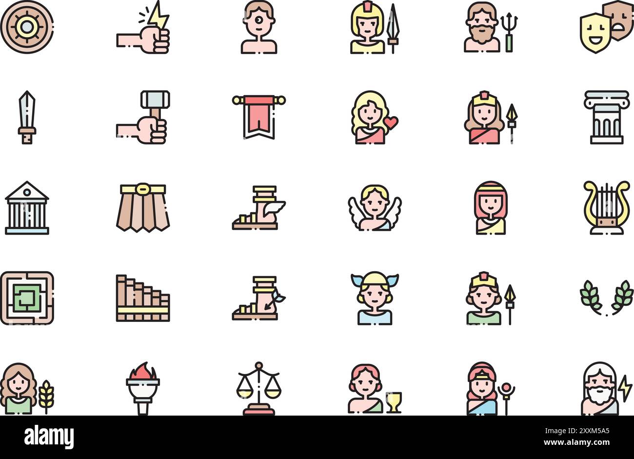 Greek mythology icons collection is a vector illustration with editable ...