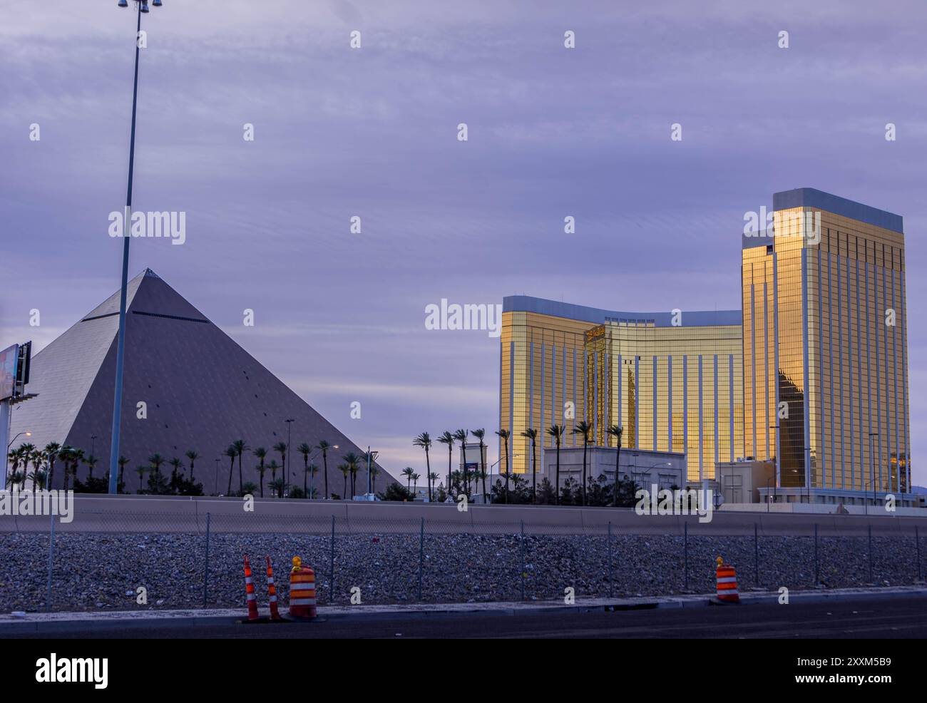 The Luxor Las Vegas pyramid and Mandalay Bay hotel, a famous casino and ...