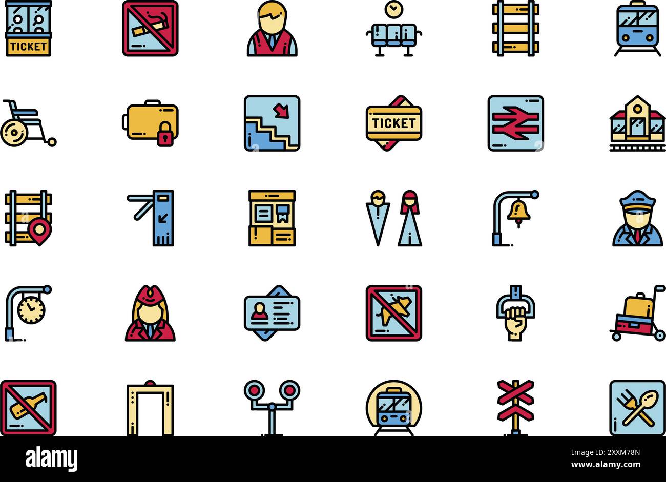Railway icons collection is a vector illustration with editable stroke ...